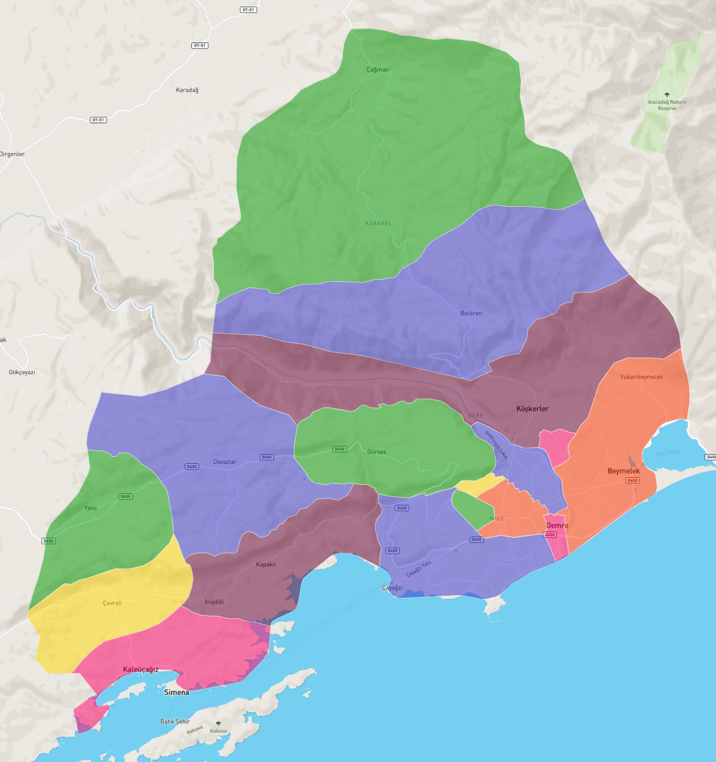 Antalya Demre'nin Mahalleleri, Nüfus Bilgileri, Haritalar ve ...