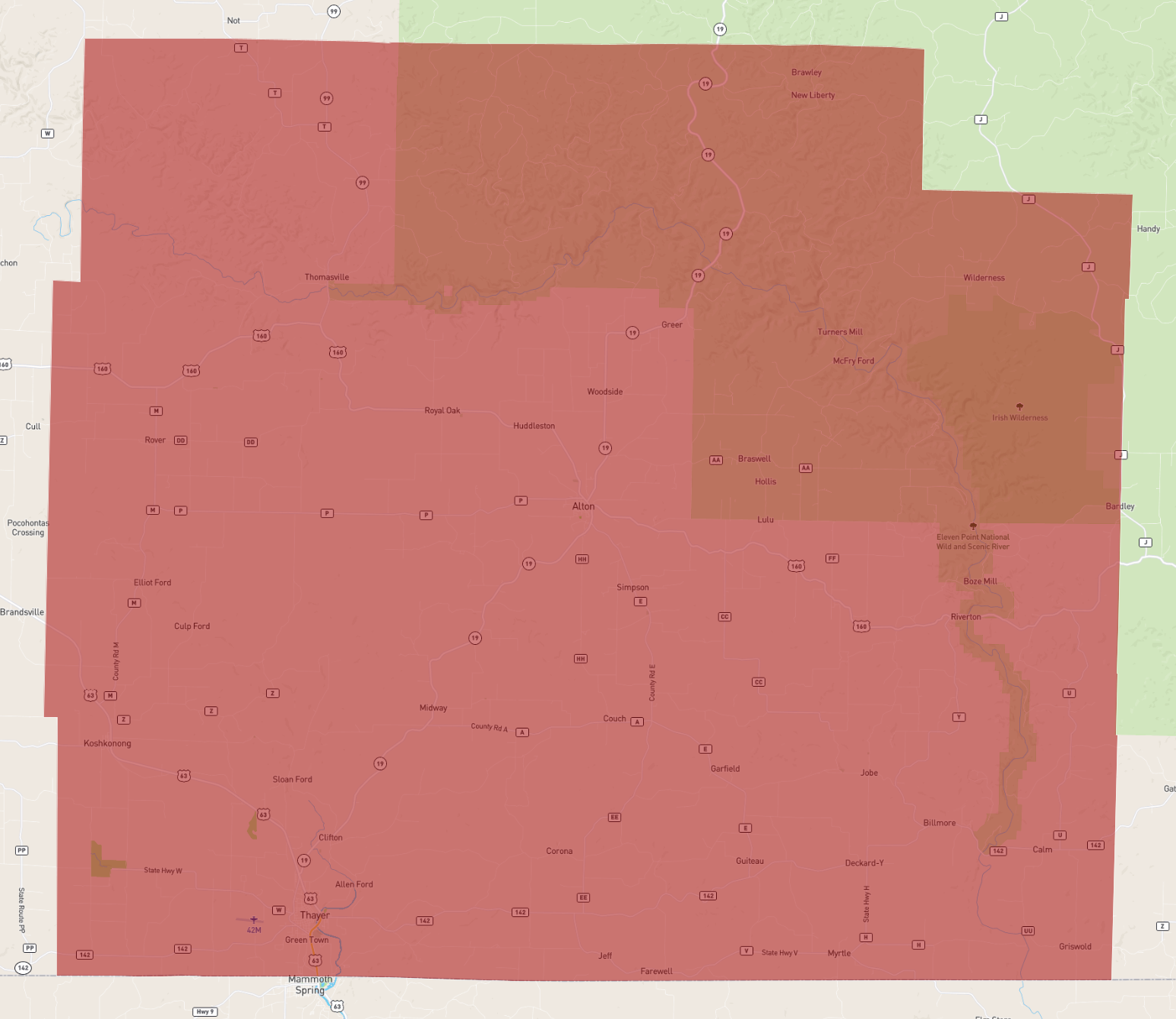 Missouri Oregon County - AtlasBig.com