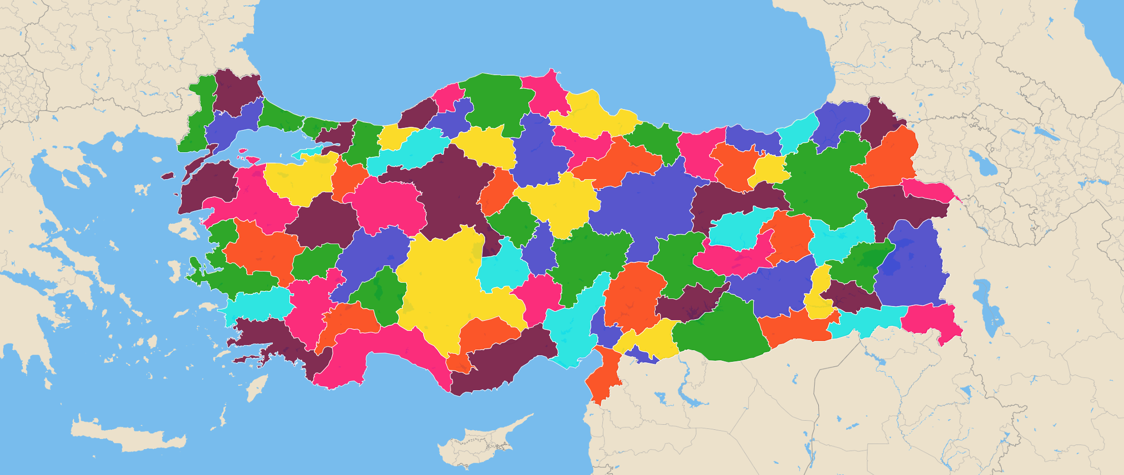 List and Map of Turkish Provinces - AtlasBig.com