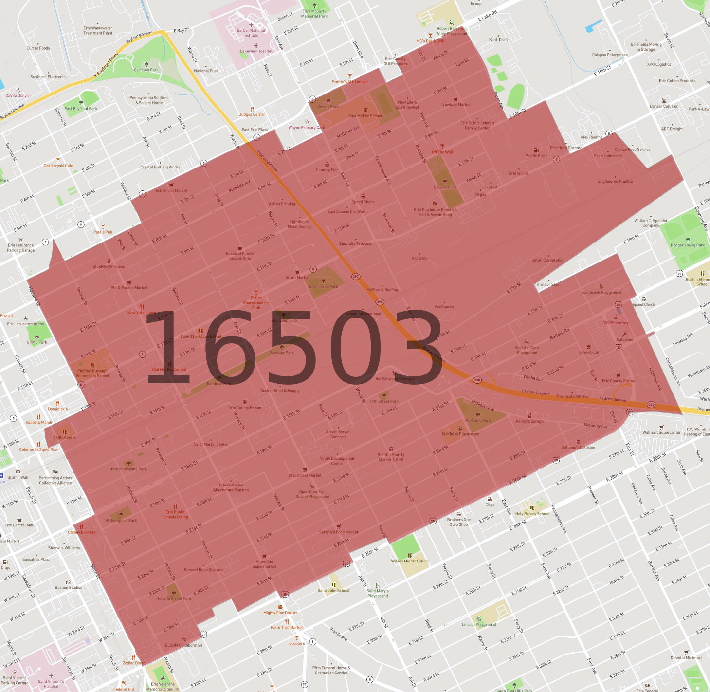 Zip Code 16503 - AtlasBig.com