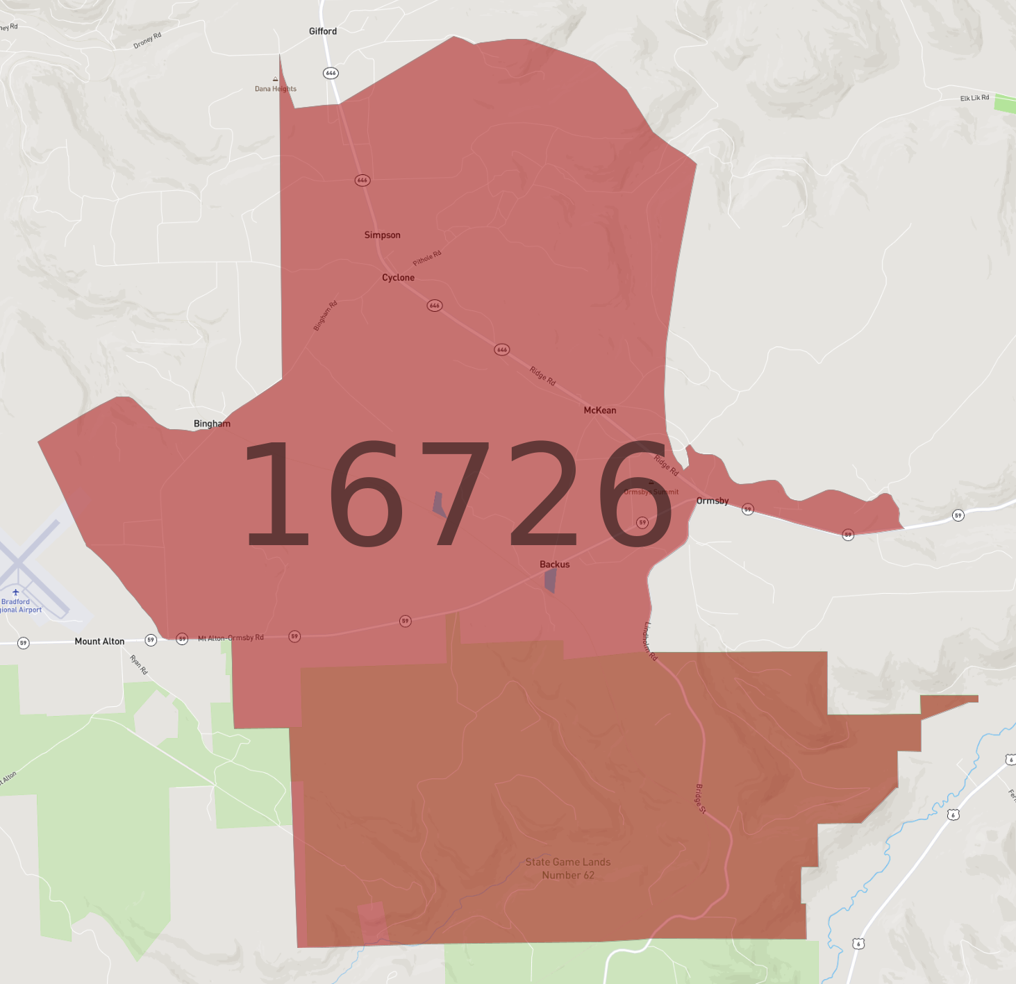 Zip Code 16726 - AtlasBig.com