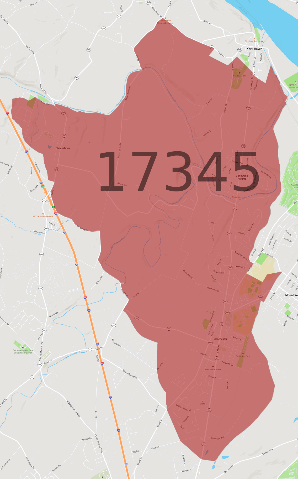 Zip Code 17345 - AtlasBig.com