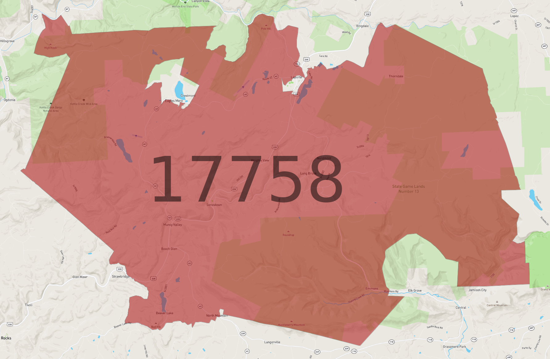 Zip Code 17758 - AtlasBig.com