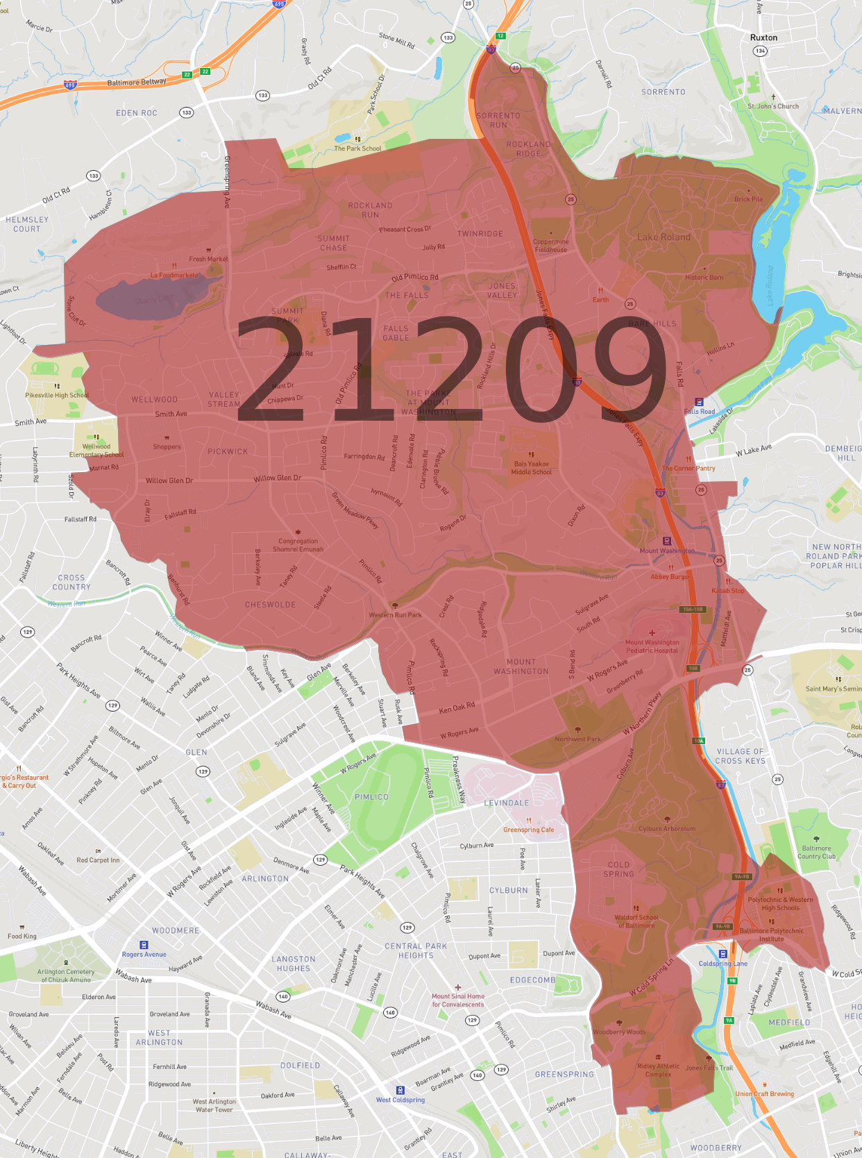 Zip Code 21209 - AtlasBig.com