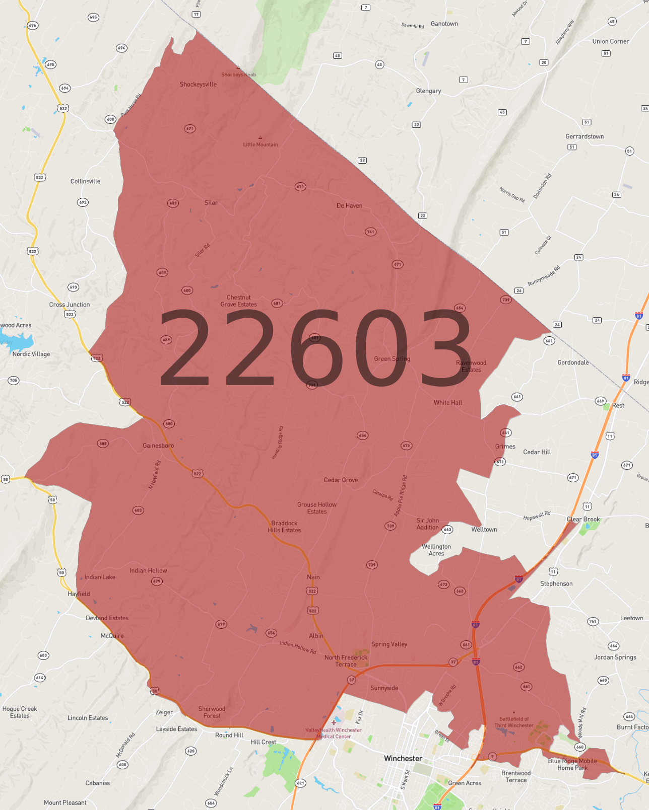 Zip Code 22603 - AtlasBig.com