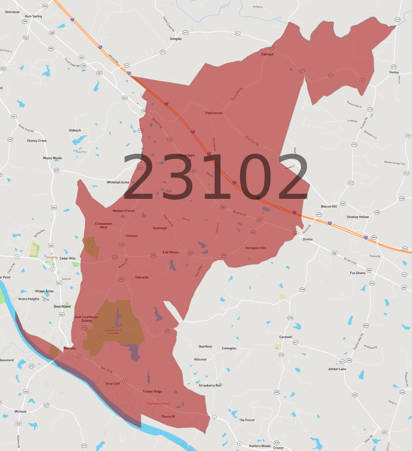 Zip Code 23102 - AtlasBig.com