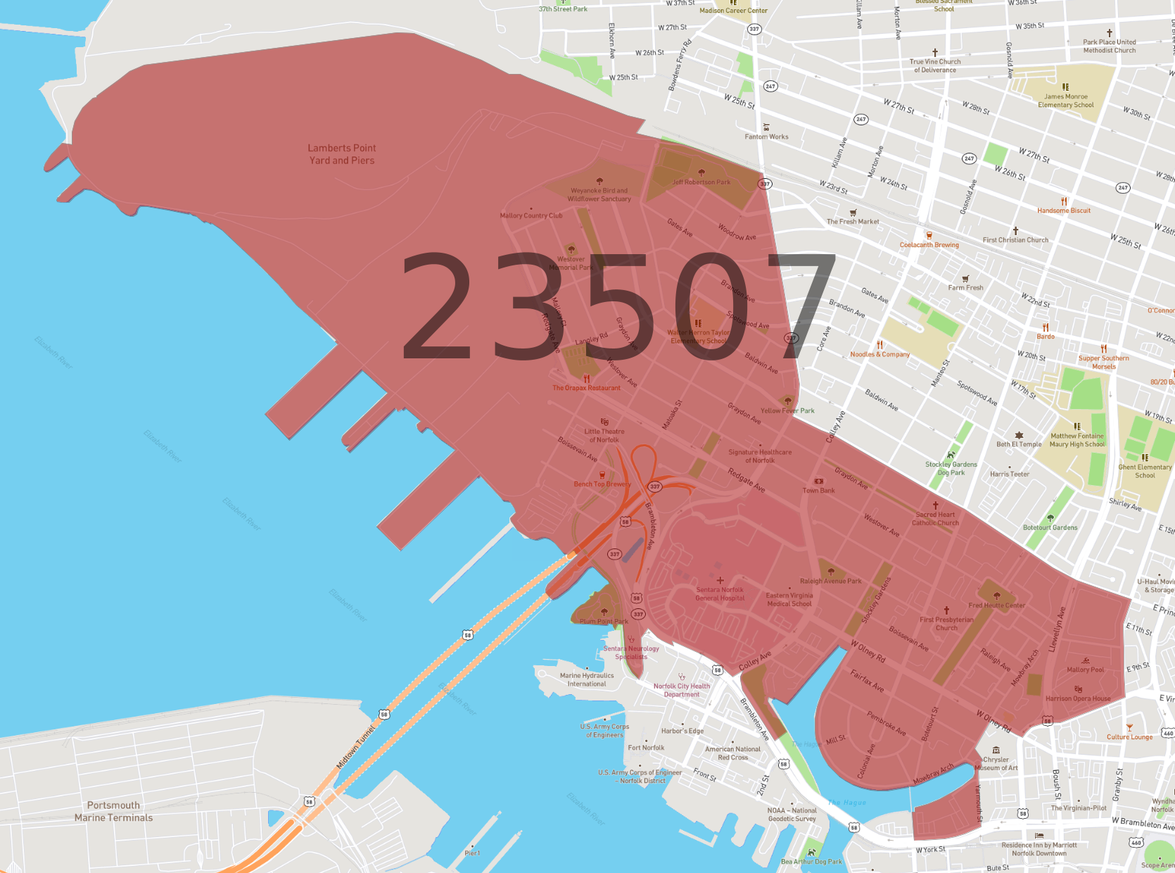 Zip Code 23507 - AtlasBig.com