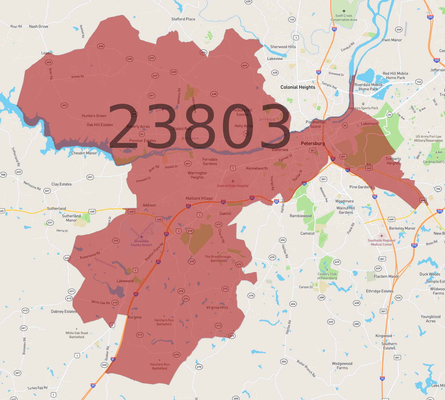 Zip Code 23803 - AtlasBig.com