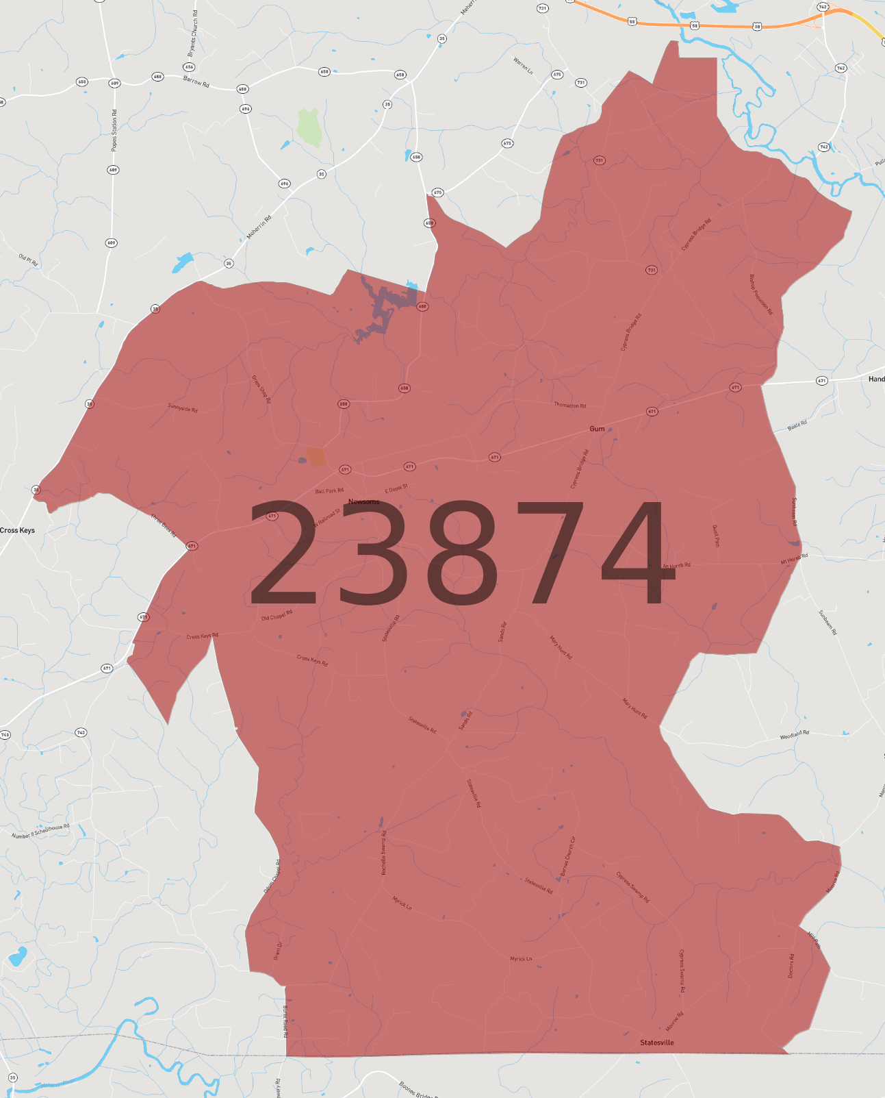 Zip Code 23874 - AtlasBig.com