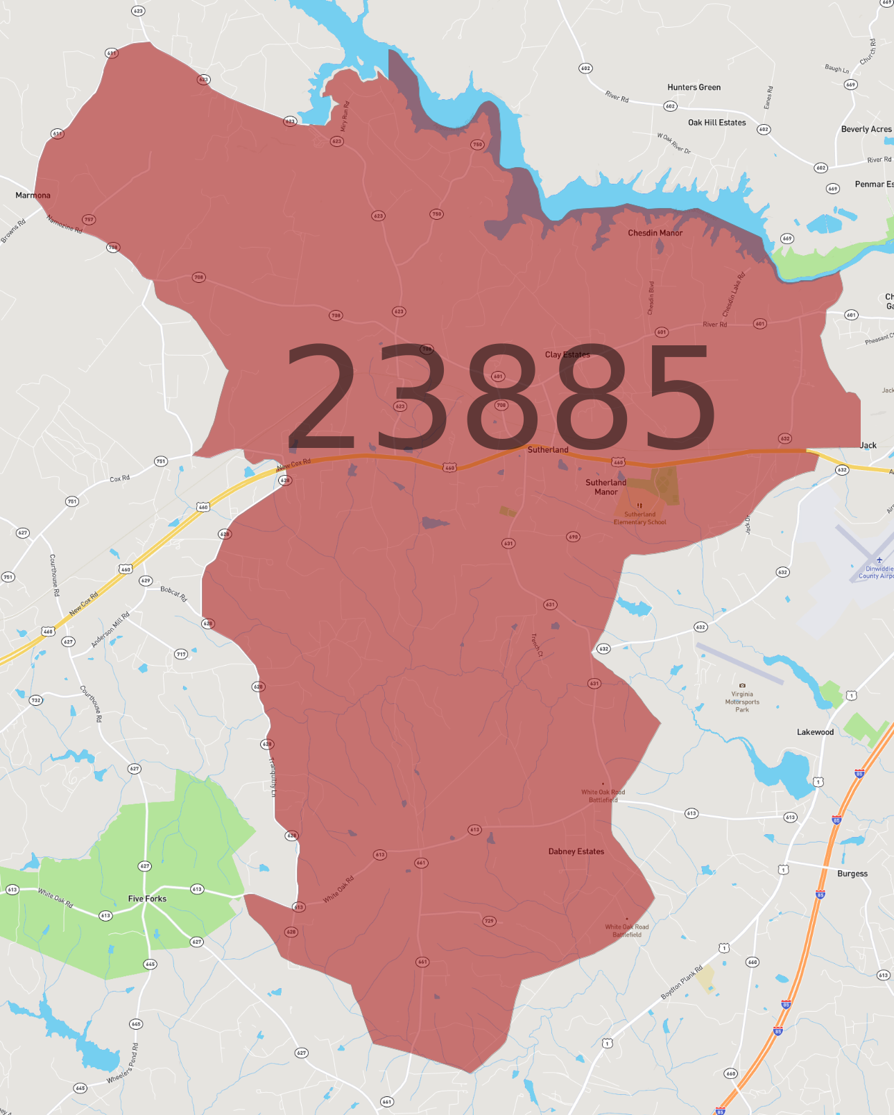 Zip Code 23885 - AtlasBig.com