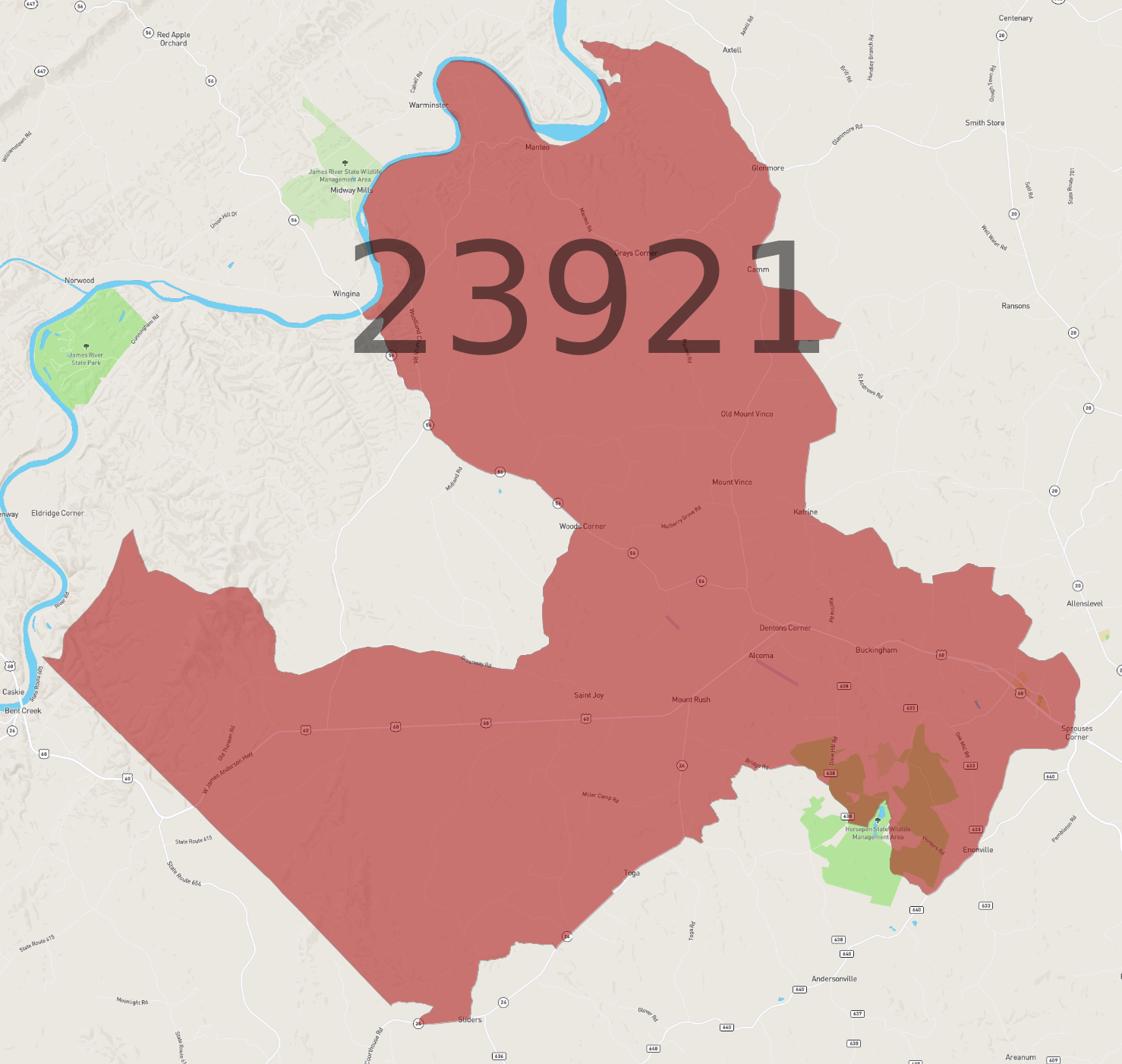 Zip Code 23921 - AtlasBig.com