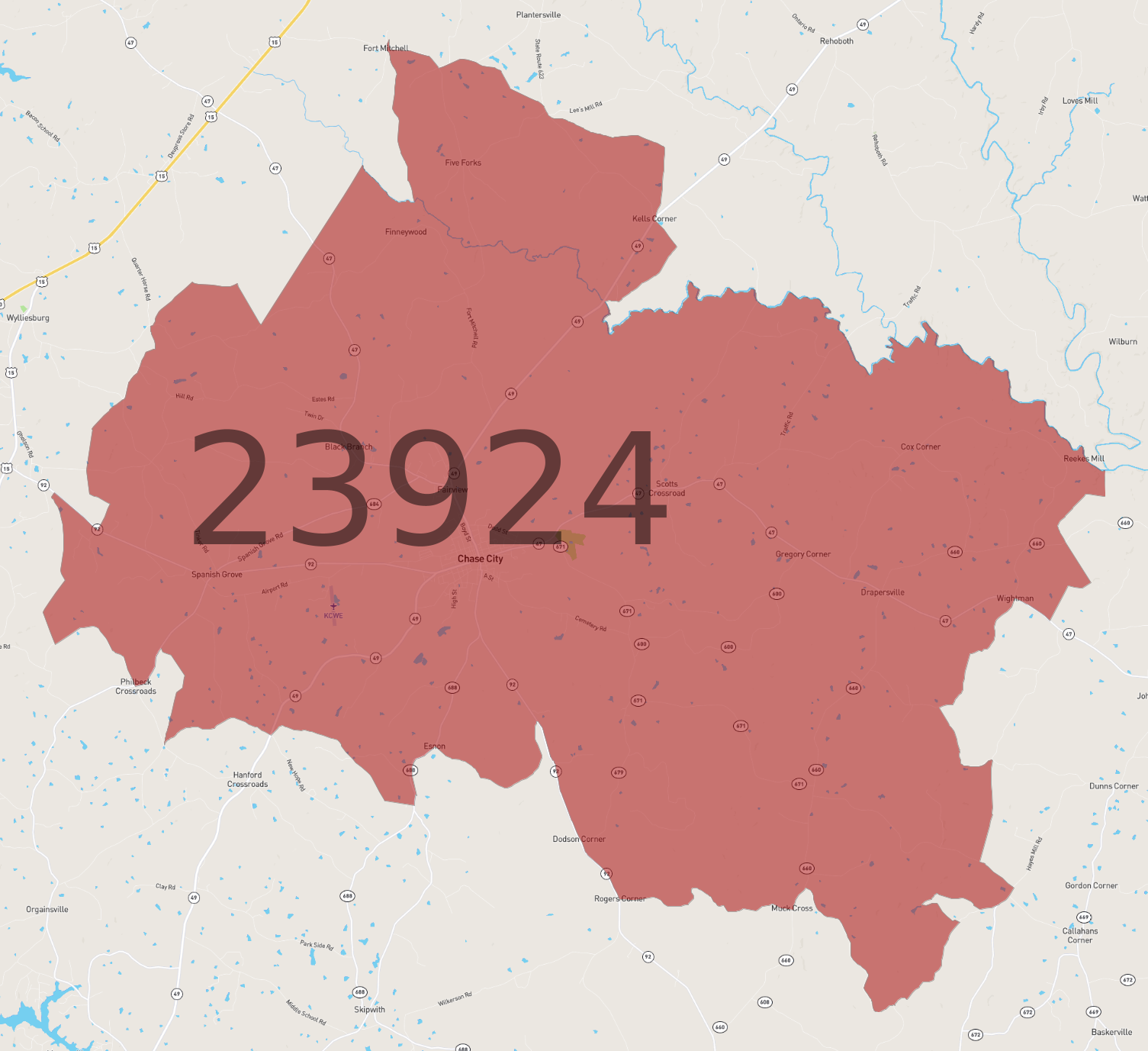 Zip Code 23924 - AtlasBig.com