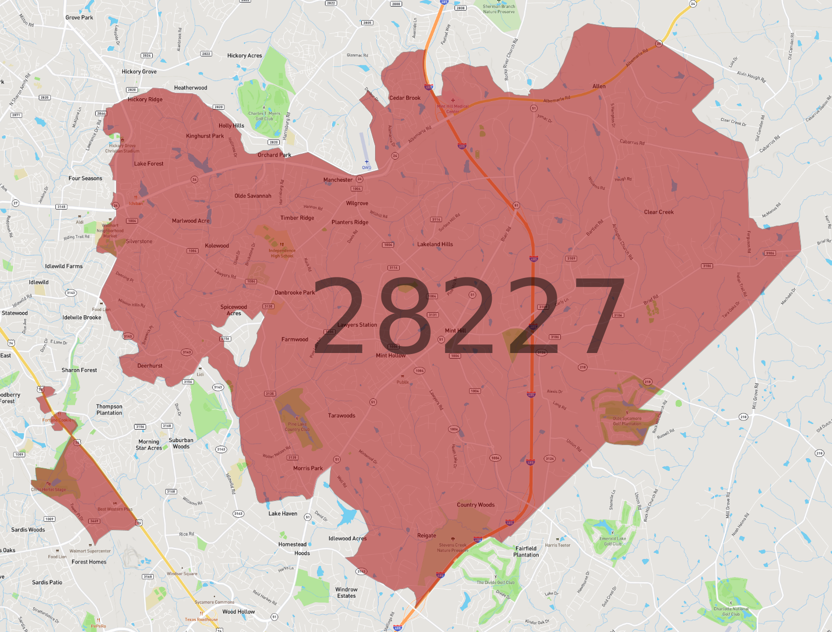 Zip Code 28227 - AtlasBig.com