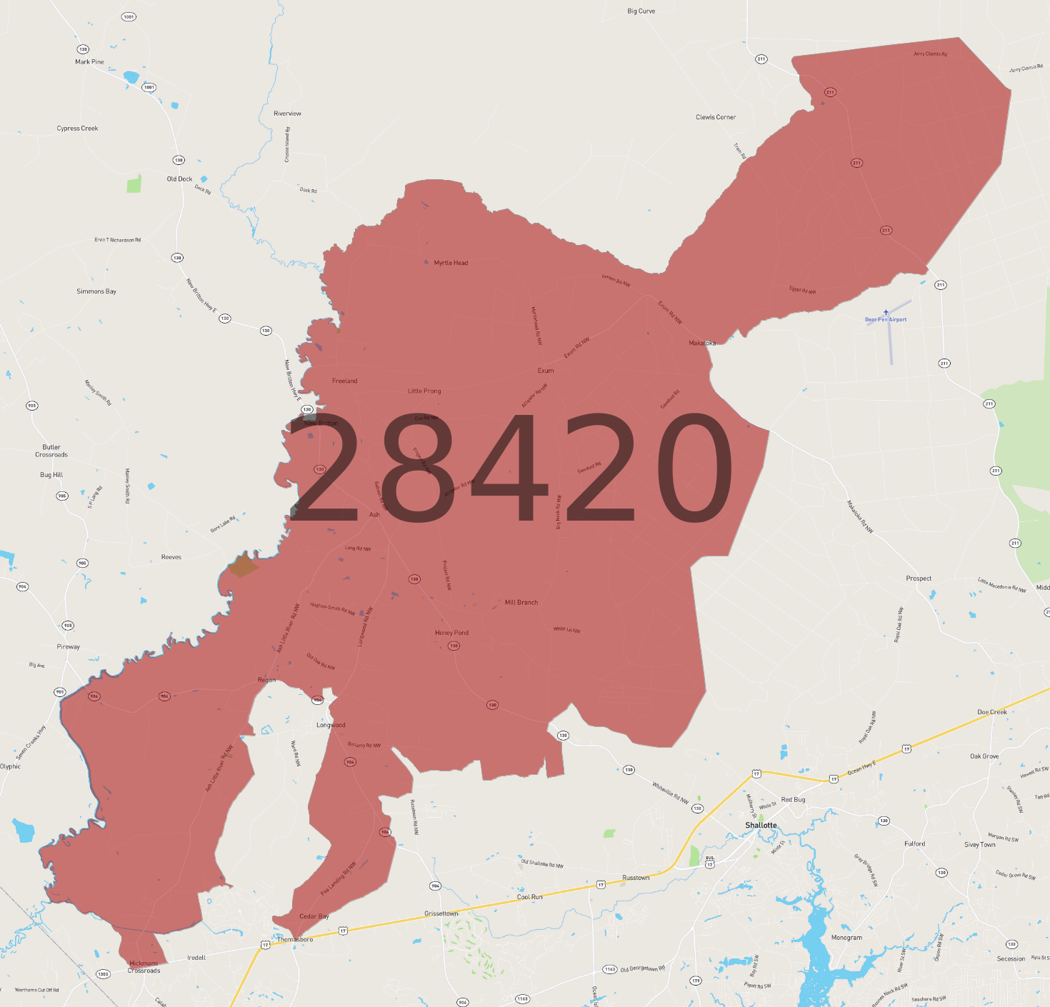 Zip Code 28420 - AtlasBig.com