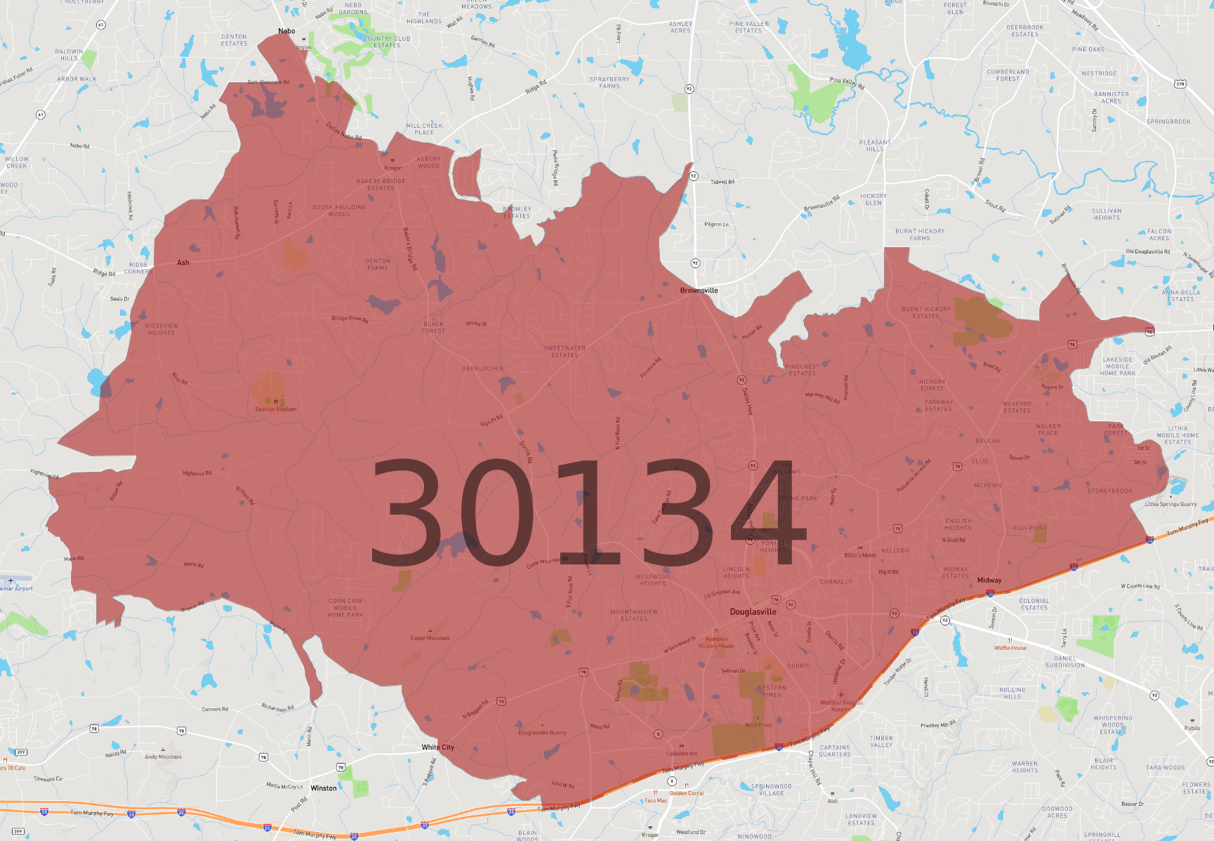 Zip Code 30134 - AtlasBig.com