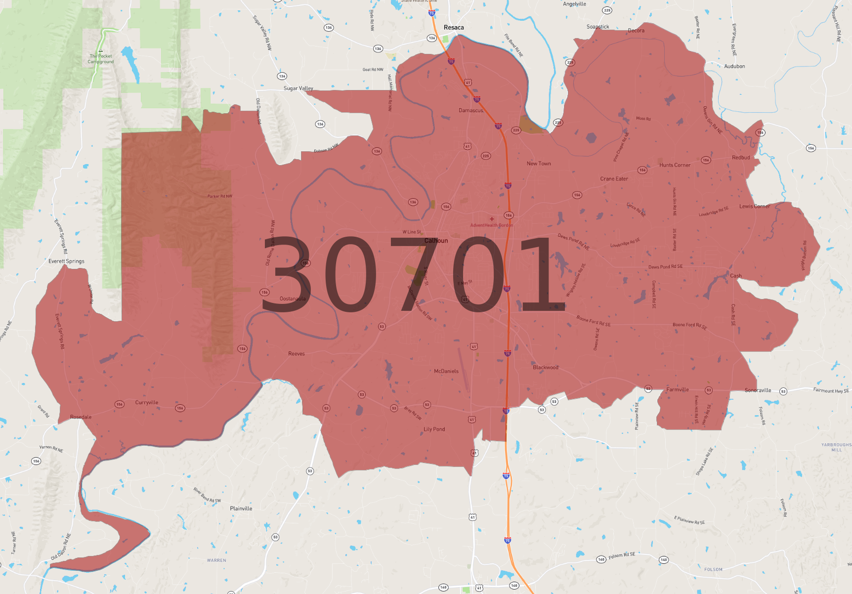 Zip Code 30701 - AtlasBig.com