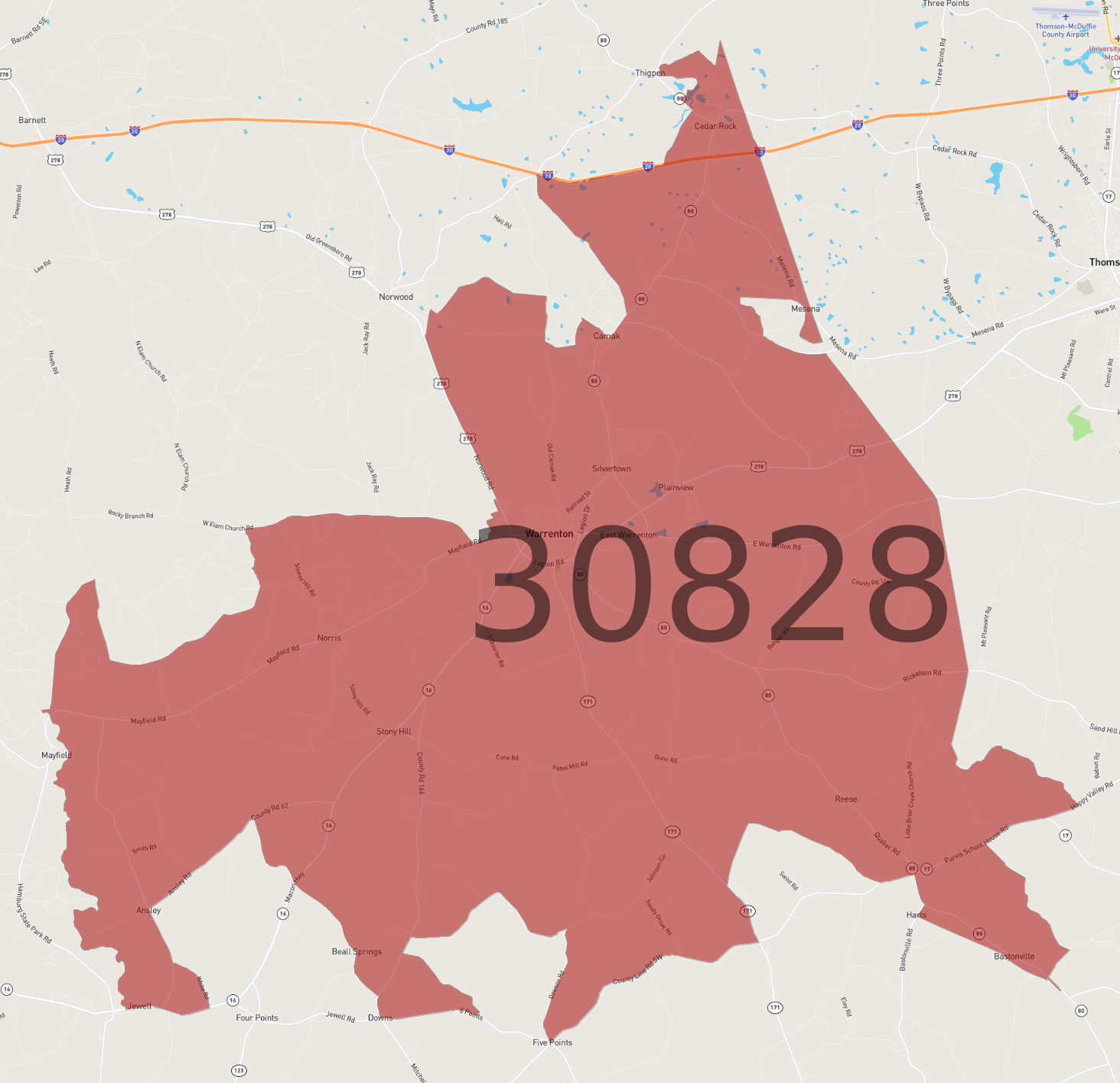 Zip Code 30828 - AtlasBig.com