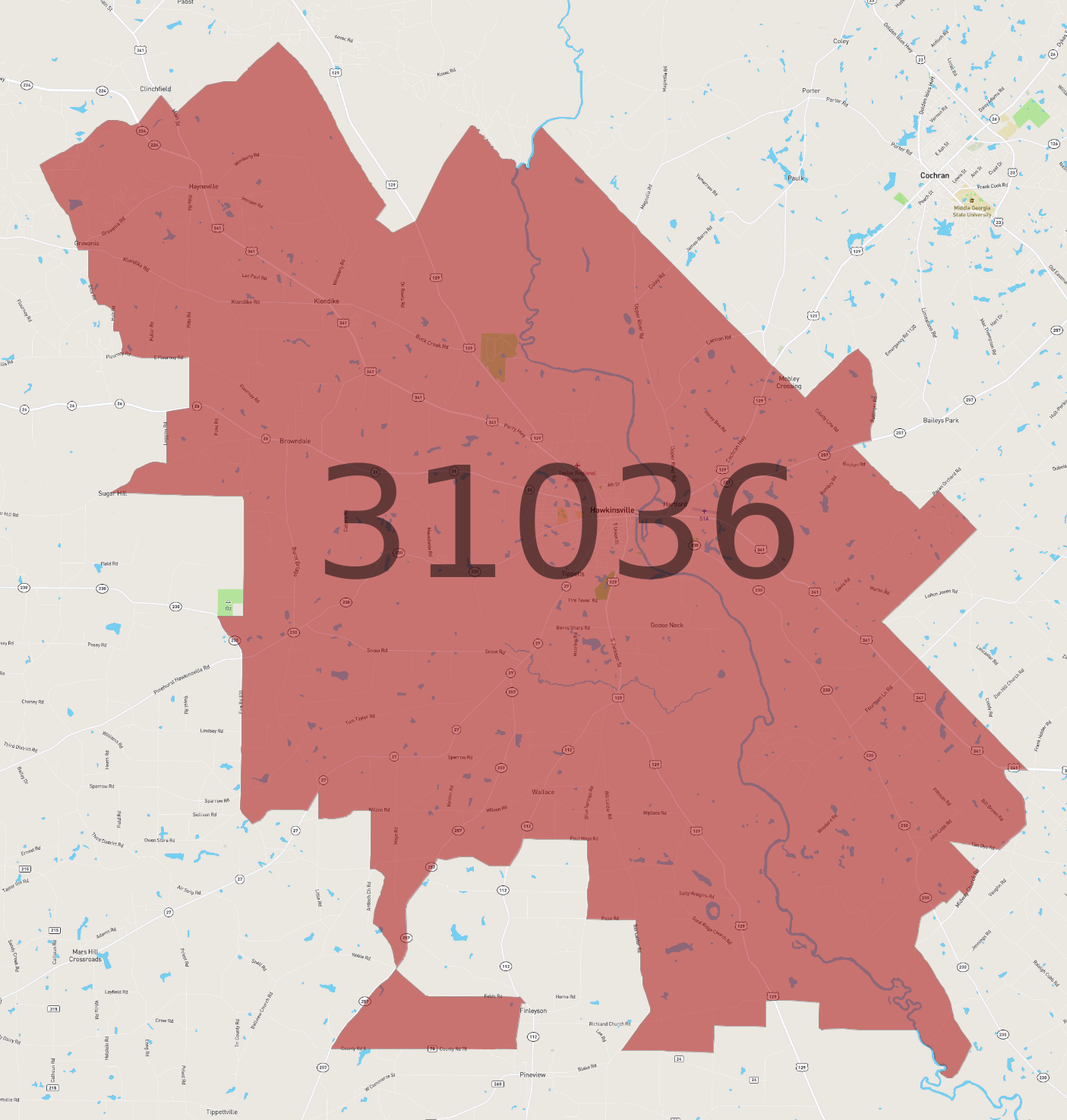 Zip Code 31036 - AtlasBig.com