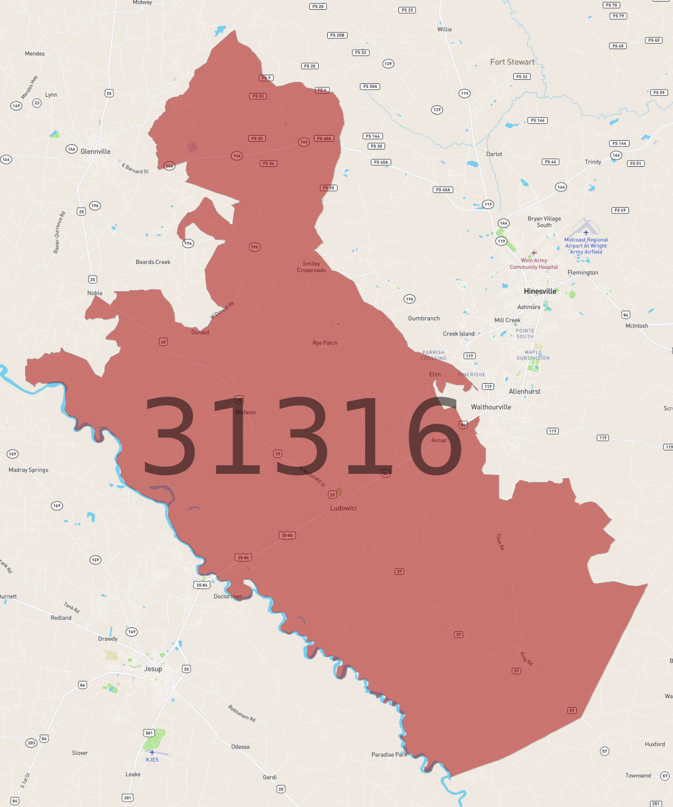 Zip Code 31316 - AtlasBig.com