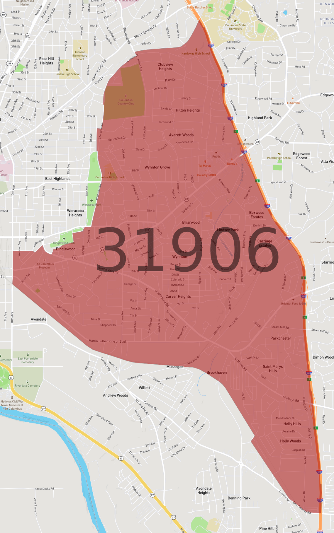 Zip Code 31906 - AtlasBig.com