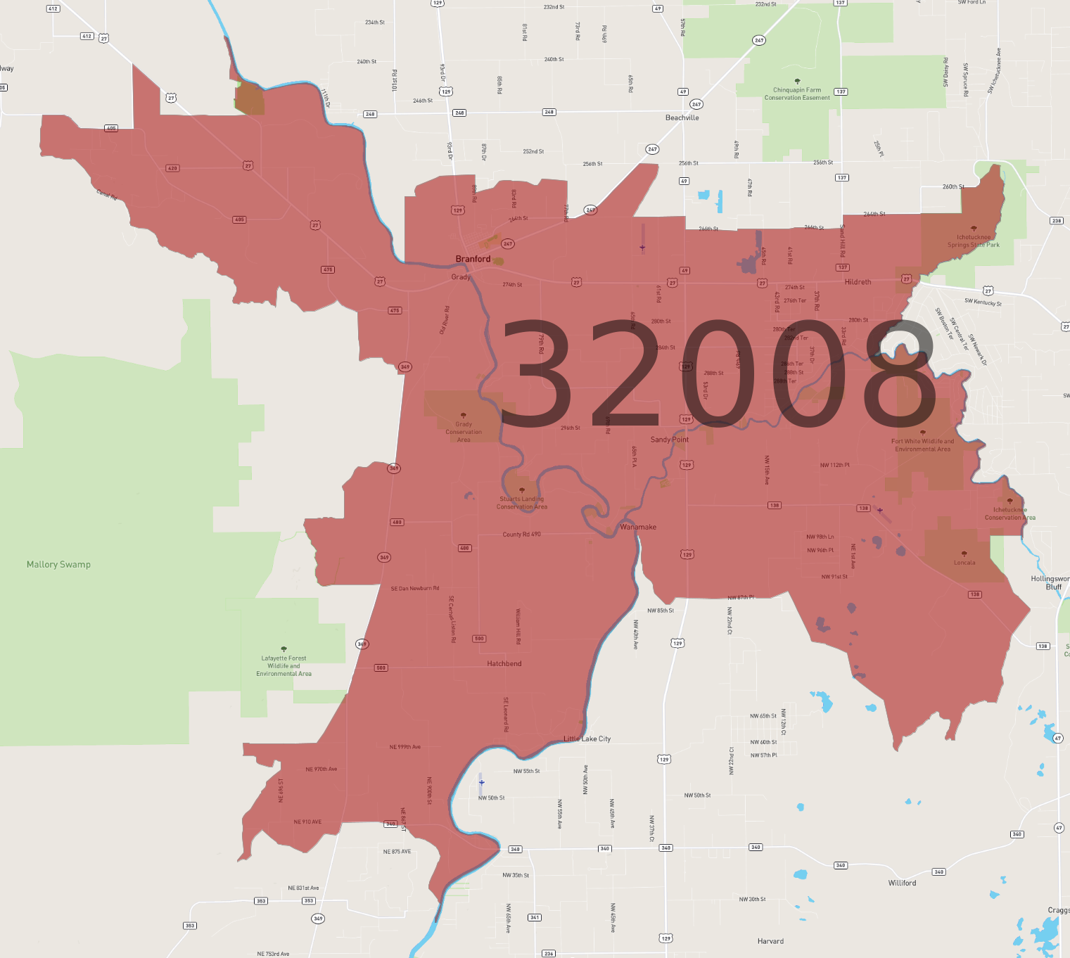 Zip Code 32008 - AtlasBig.com