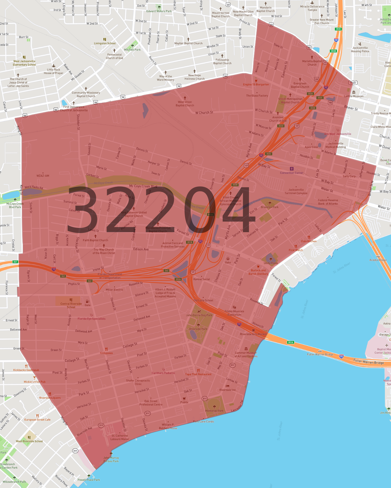 Zip Code 32204 - AtlasBig.com