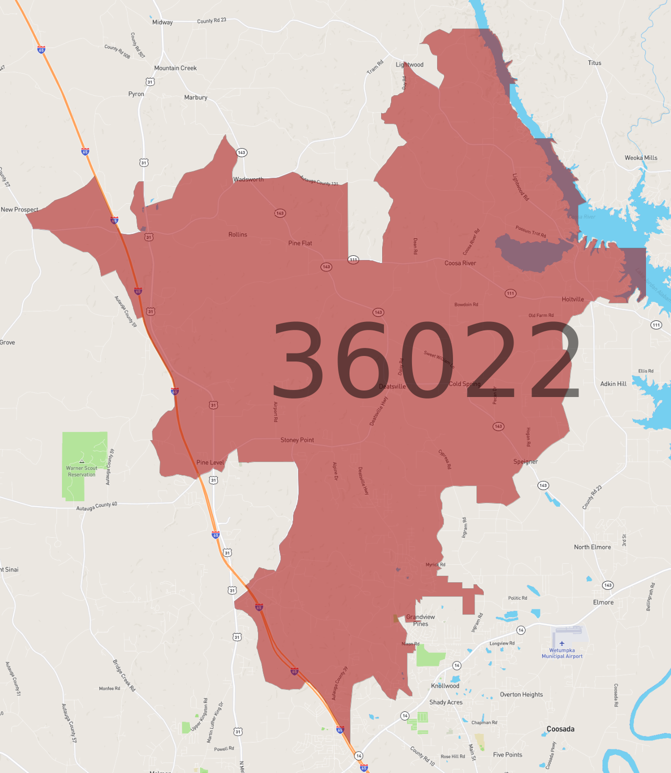 Zip Code 36022 - AtlasBig.com