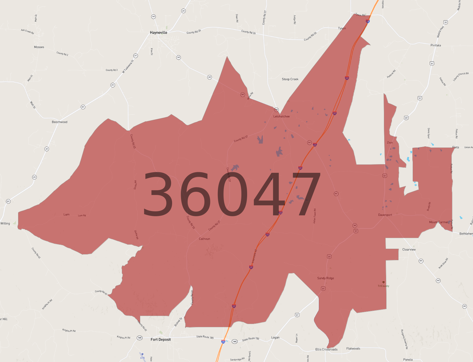 Zip Code 36047 