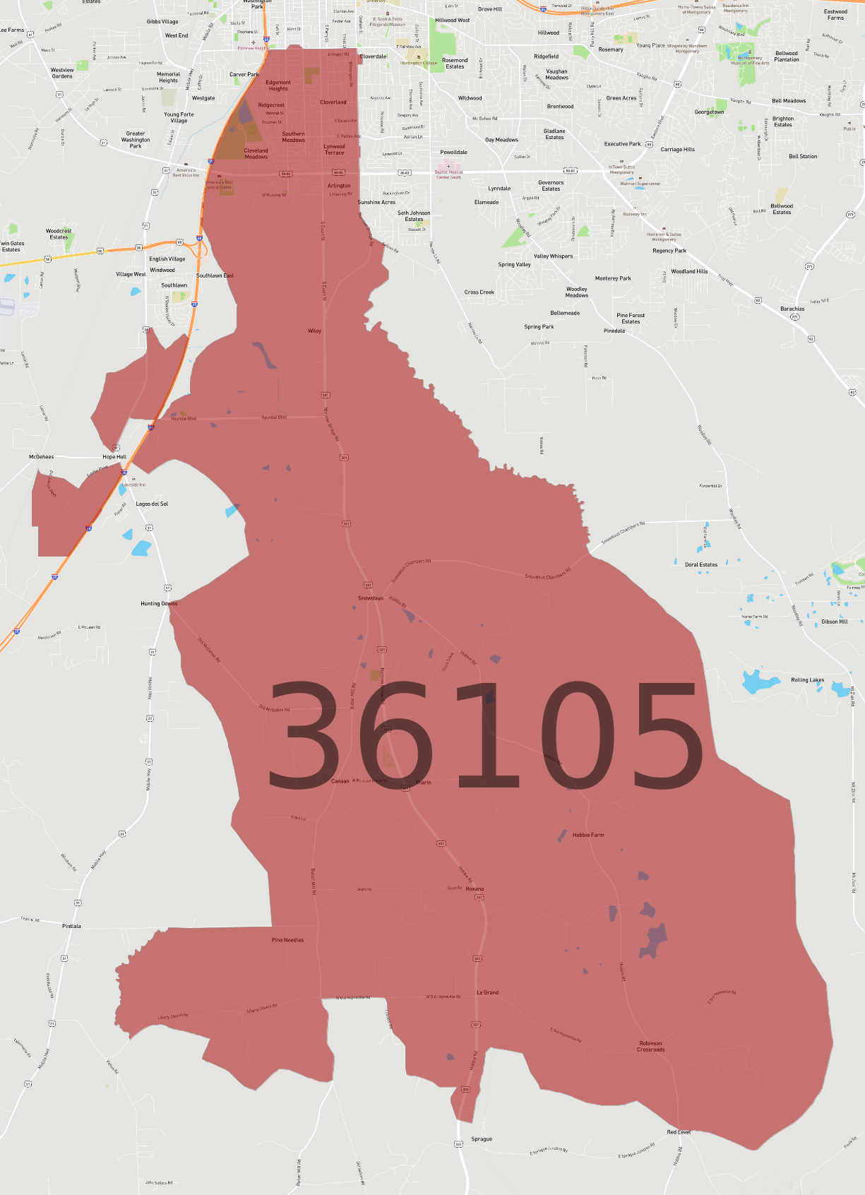 Zip Code 36105 - AtlasBig.com