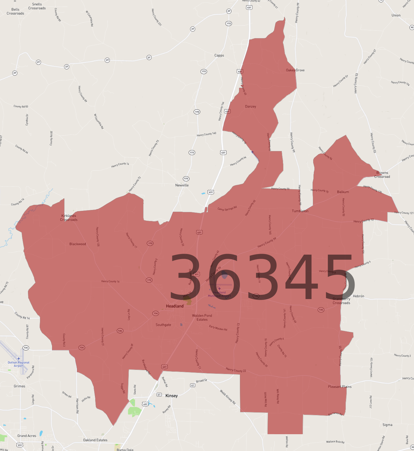 Zip Code 36345 - AtlasBig.com