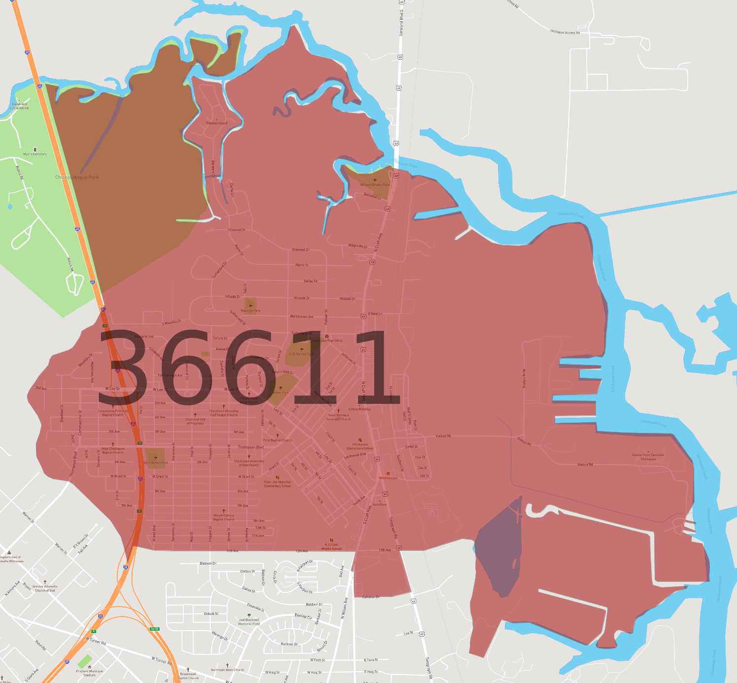 Zip Code 36611 - AtlasBig.com