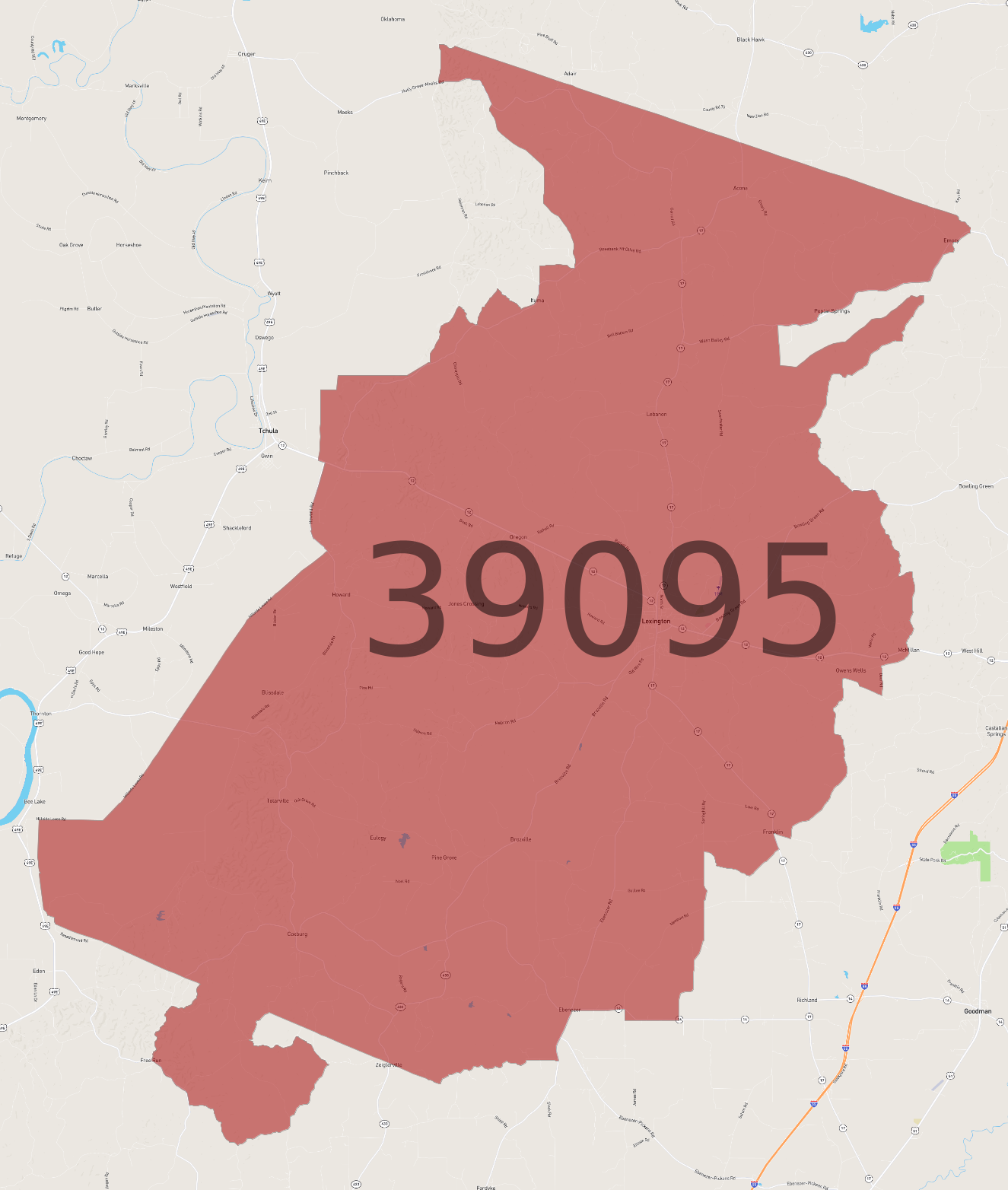 Zip Code 39095 - AtlasBig.com