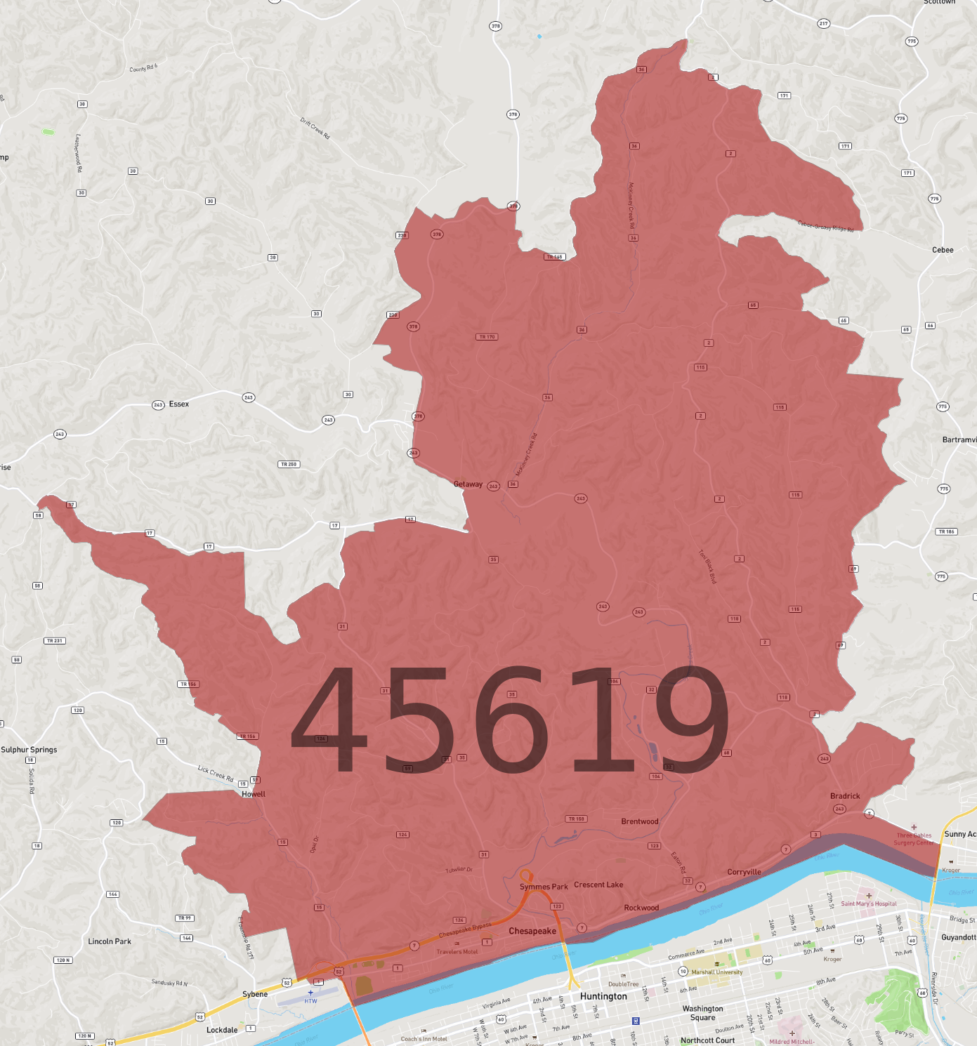 Zip Code 45619 - AtlasBig.com