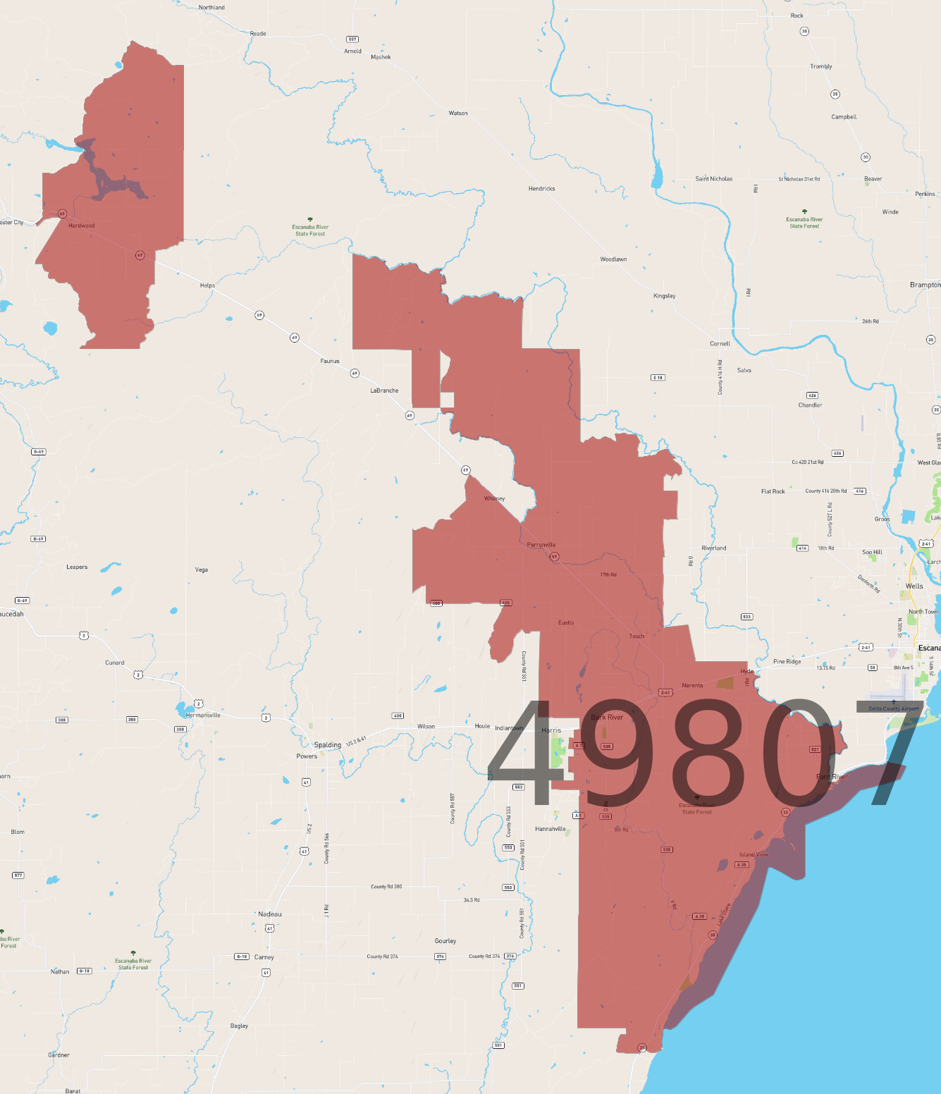Zip Code 49807 - AtlasBig.com
