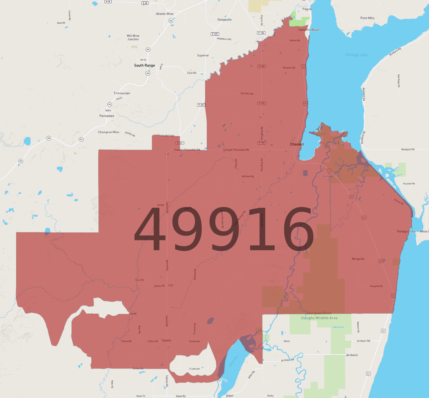 Zip Code 49916 - AtlasBig.com
