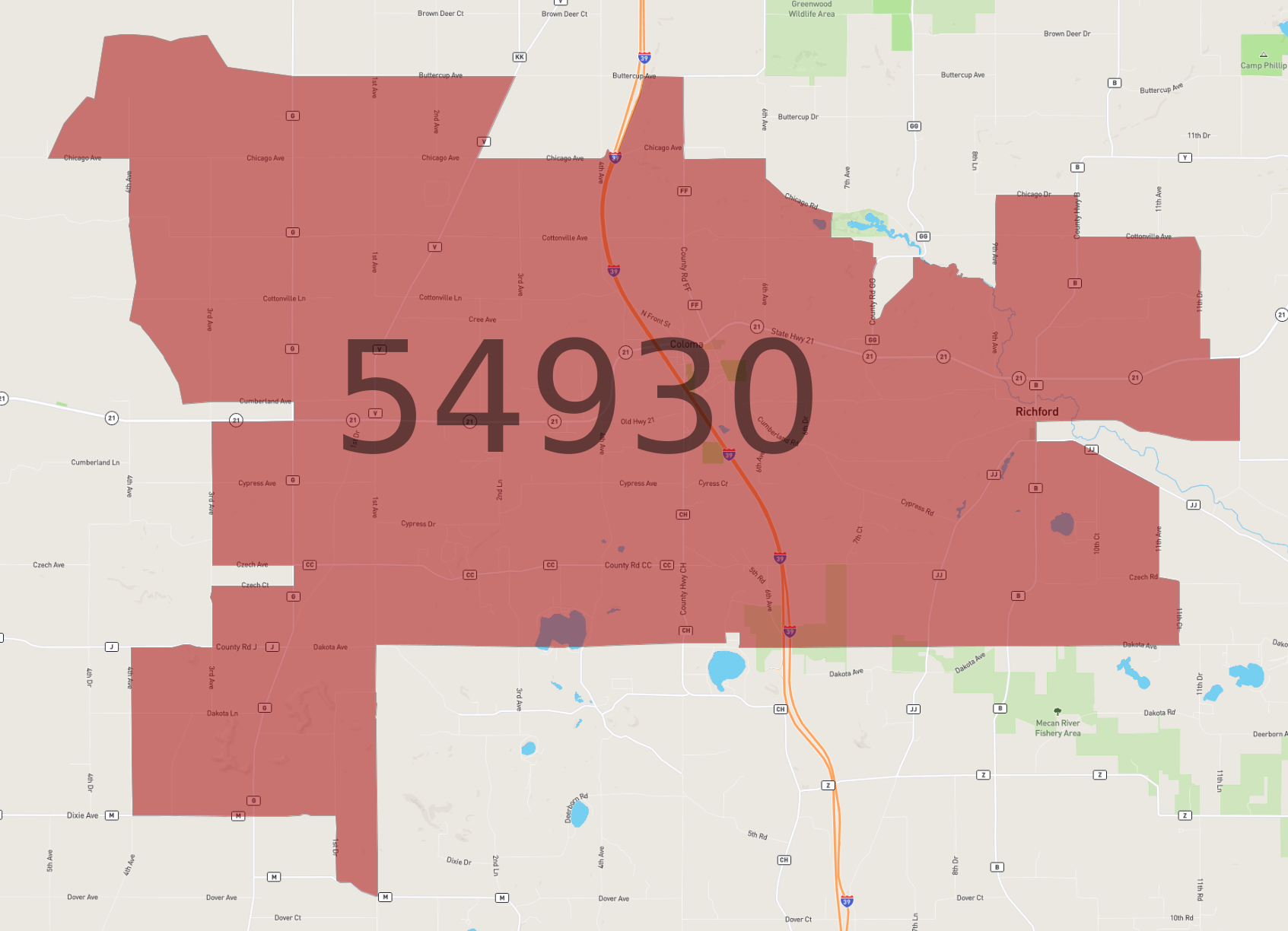 Zip Code 54930 - AtlasBig.com