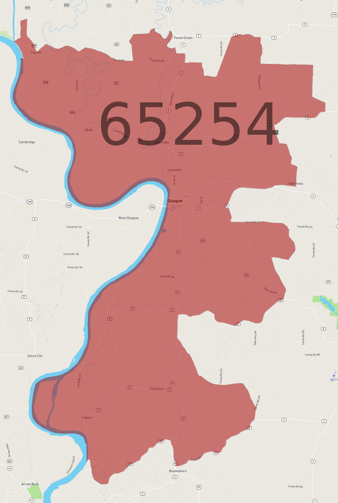 Zip Code 65254 - AtlasBig.com