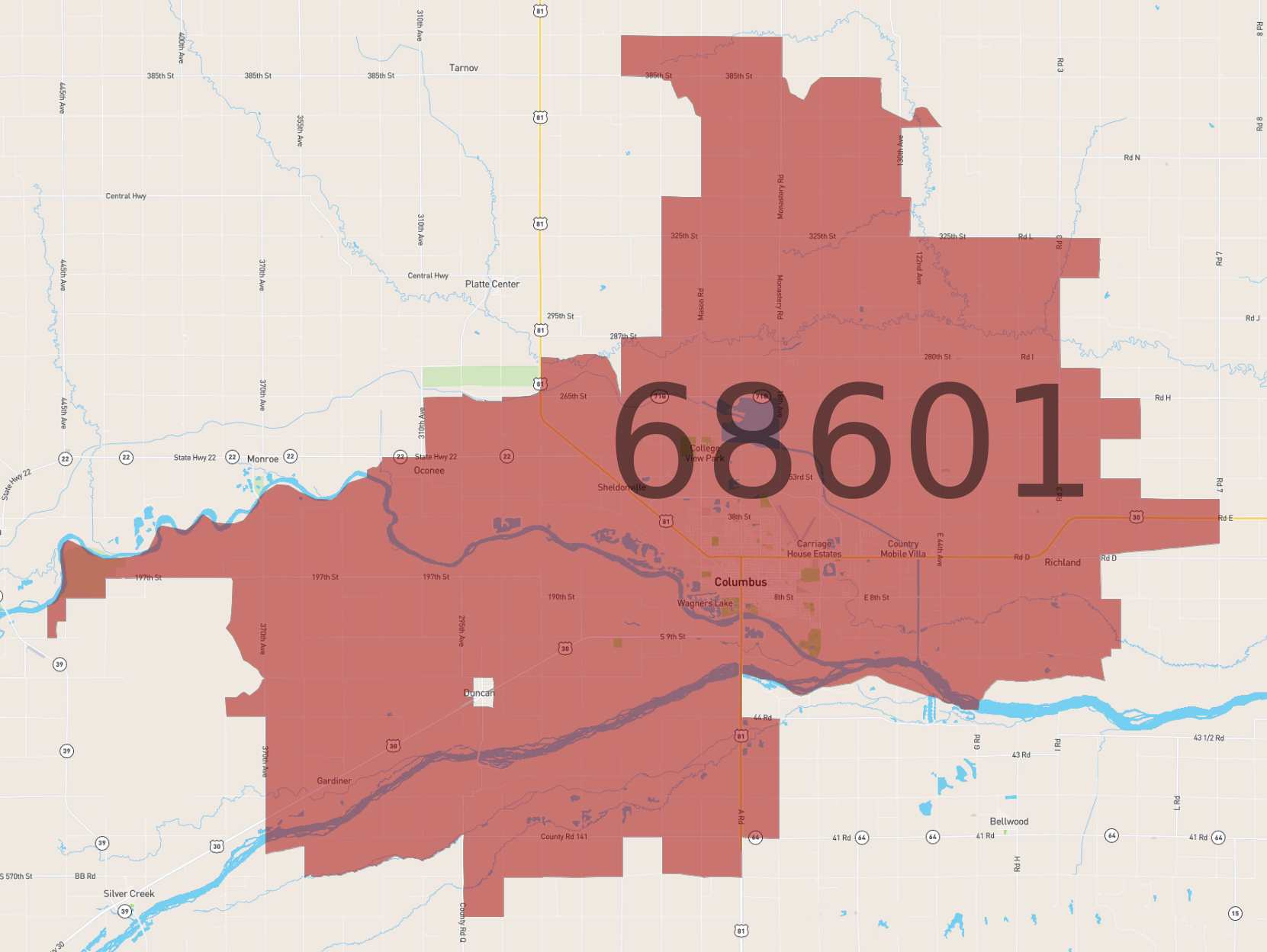 Zip Code 68601 - AtlasBig.com