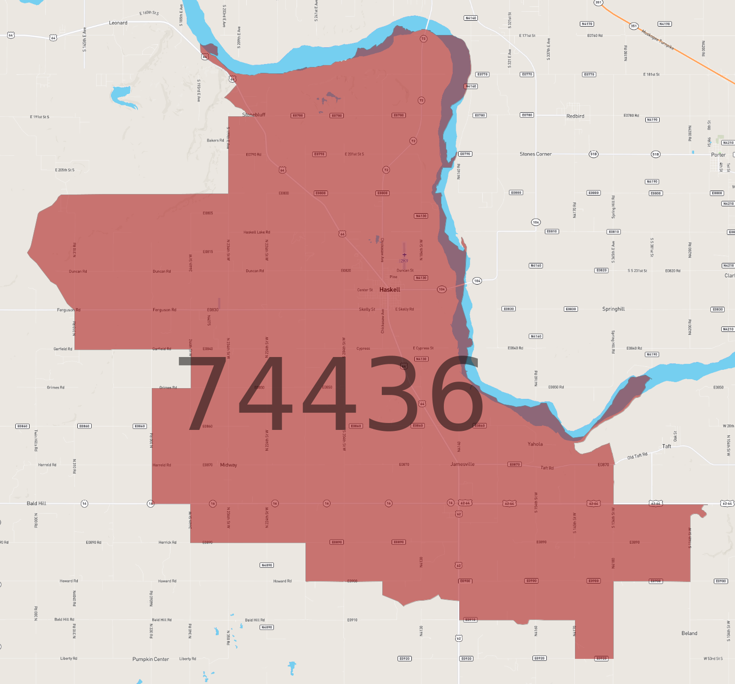 Zip Code 74436 - AtlasBig.com