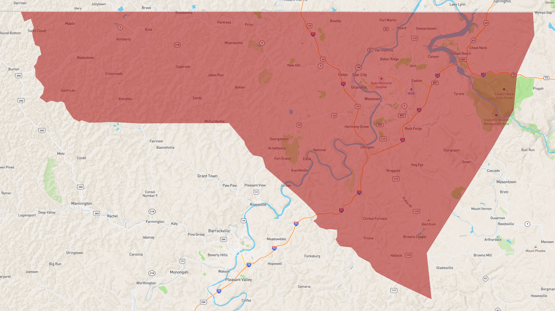 West Virginia Monongalia County - AtlasBig.com