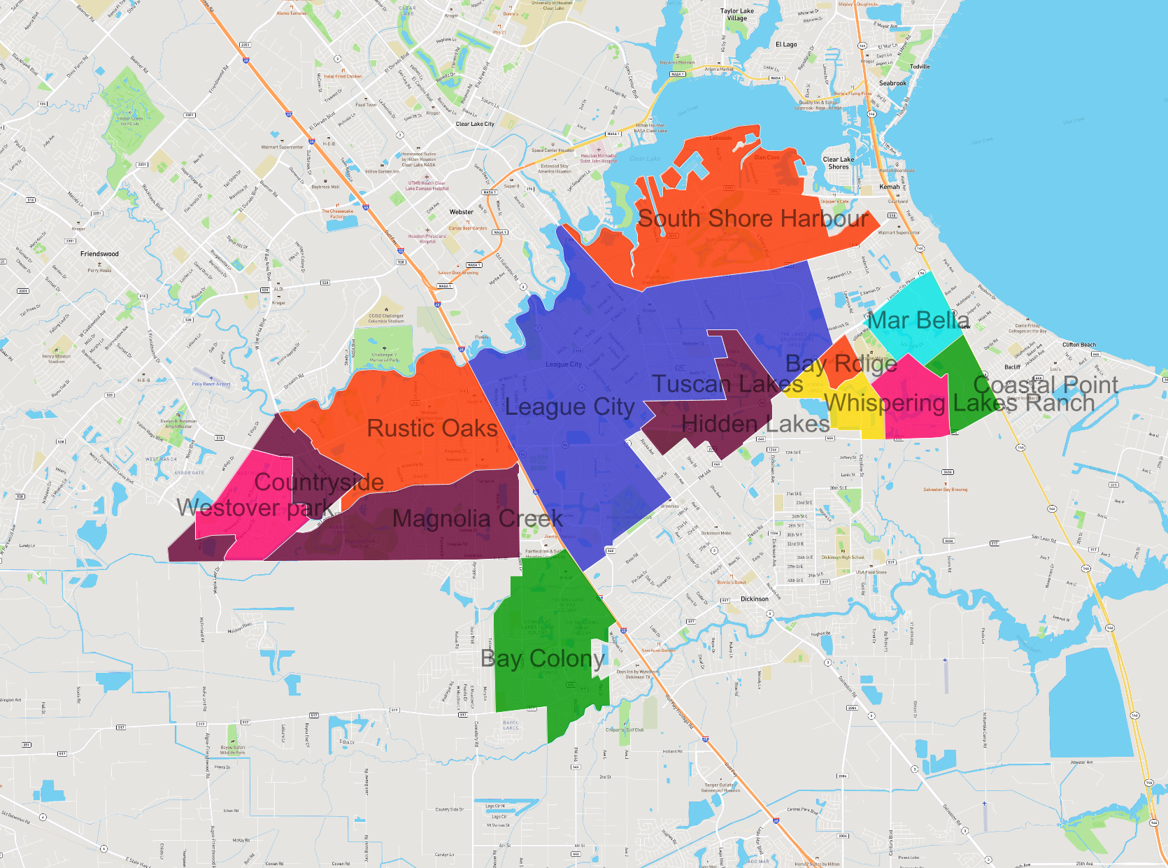 Neighbourhoods in League City