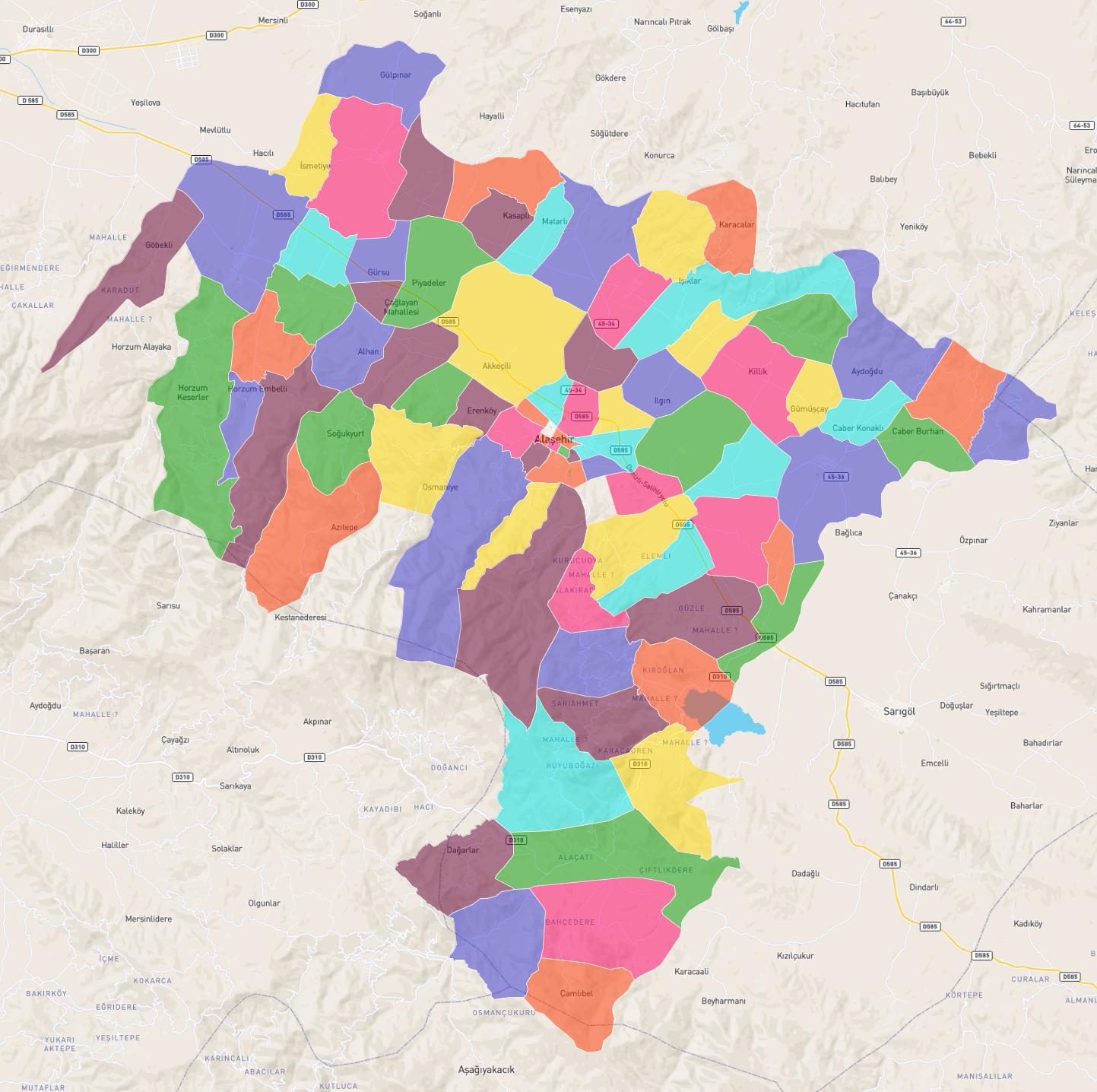 Manisa Alaşehir'in Mahalleleri, Nüfus Bilgileri, Haritalar ve İstatistikler