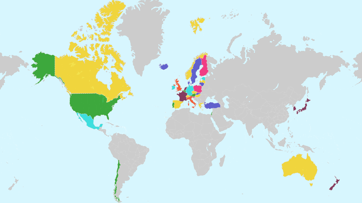 Oecd Member Countries Map Oecd Member Countries Map